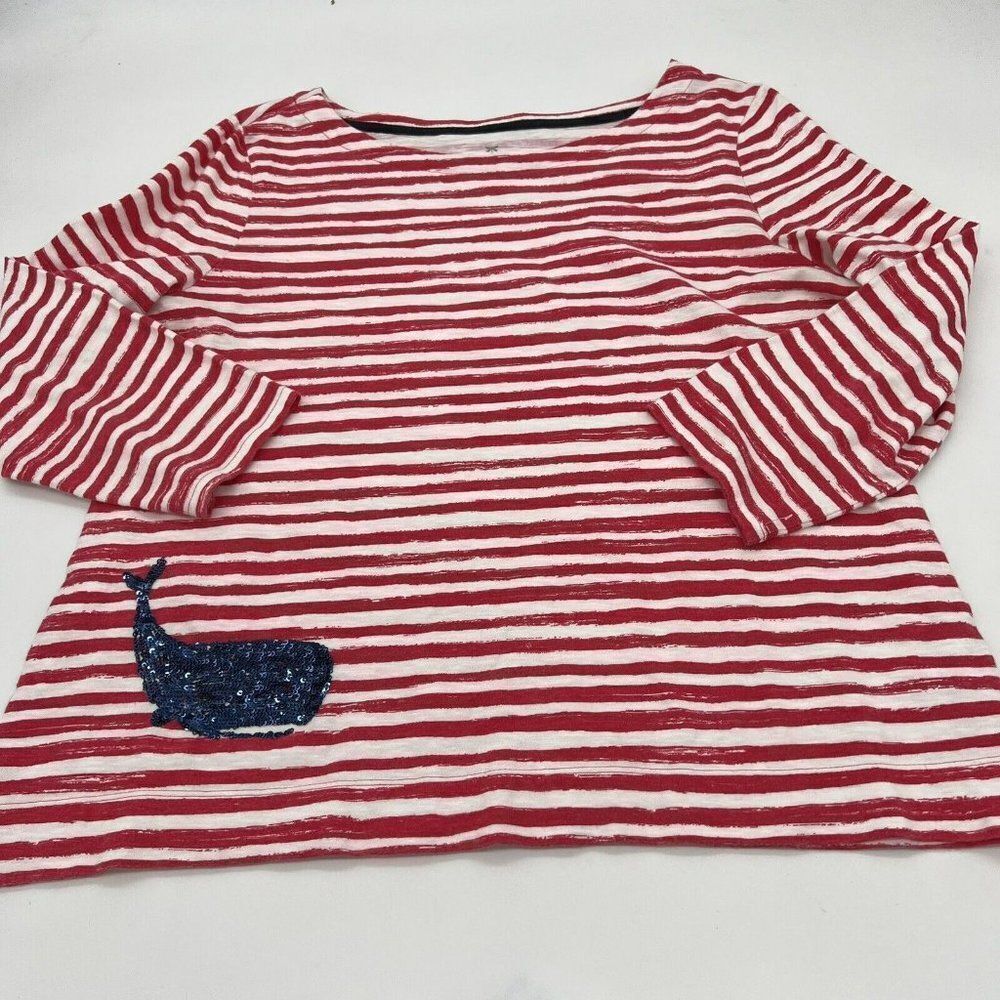 Talbots Red & White Striped Sequin Whale 3/4 Sleeve T… - Gem